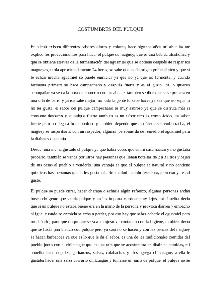 COSTUMBRES DEL PULQUE Alma Nayeli Camacho Camacho 3A | PDF | Alimentos ...