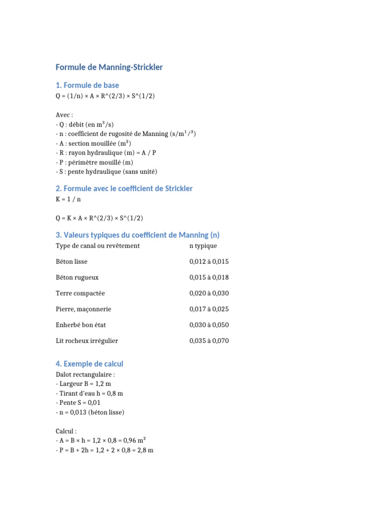 Formule Manning | PDF