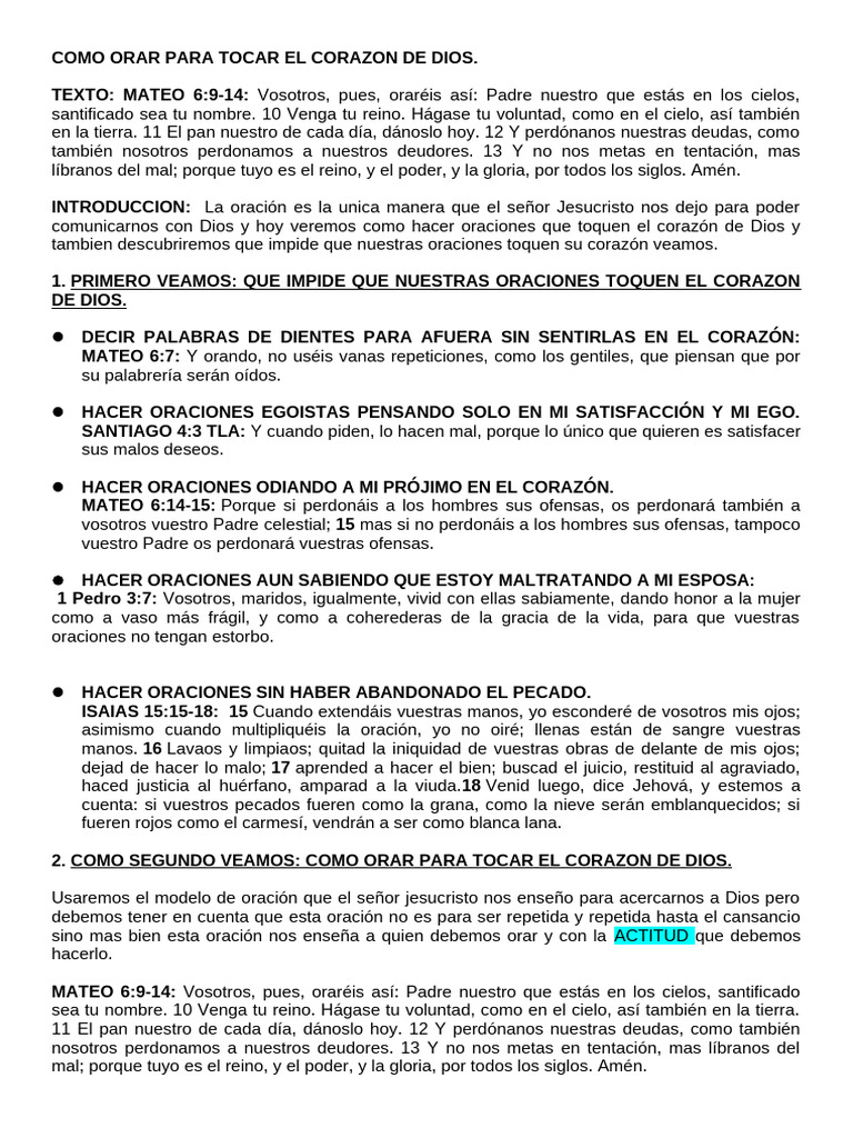 Orar para Tocar el Corazón de Dios | PDF | orador del Señor | Oración