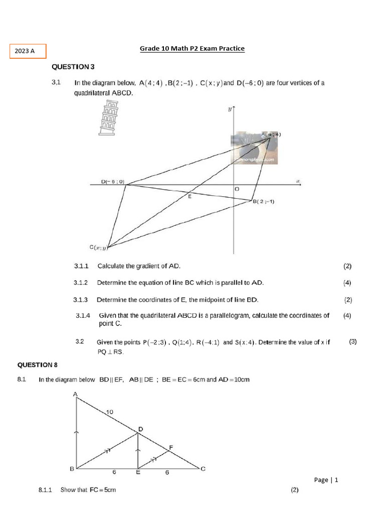 Grade 10 Math P2 Exam Practice | PDF
