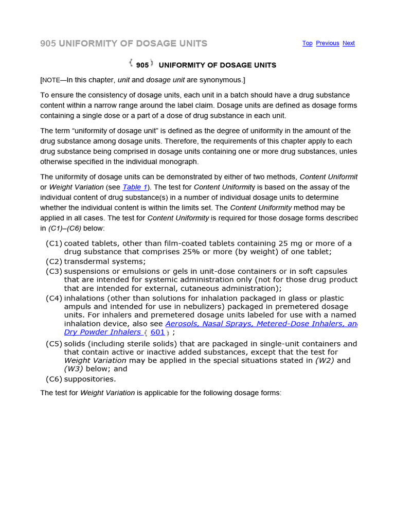 905 Uniformity of Dosage Units | PDF | Dose (Biochemistry) | Chemistry
