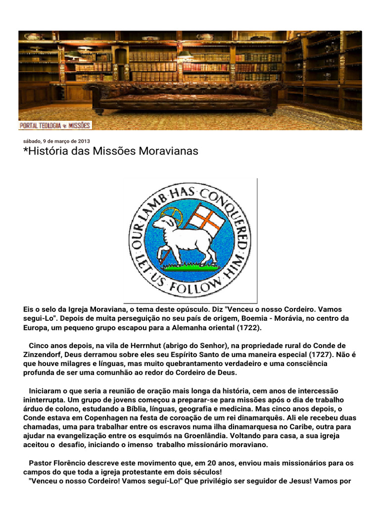 História das Missões Moravianas | PDF | Protestantismo | Missão cristã