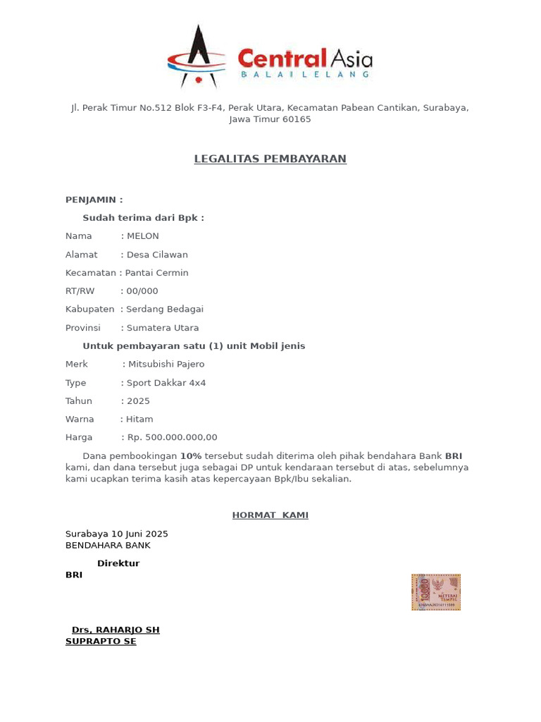 Contoh SPK Pembelian Mobil Mitsubishi | PDF