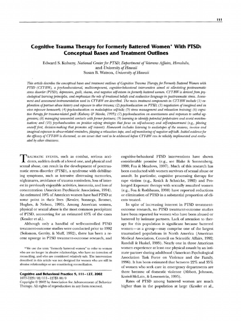 Kubany 2002 | PDF | Domestic Violence | Psychological Trauma