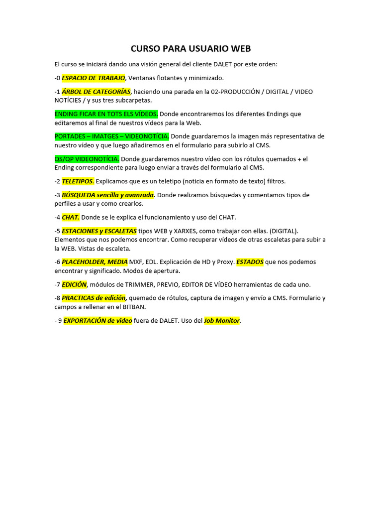 Curso Dalet Usuario Web | PDF | Vídeo | Informática