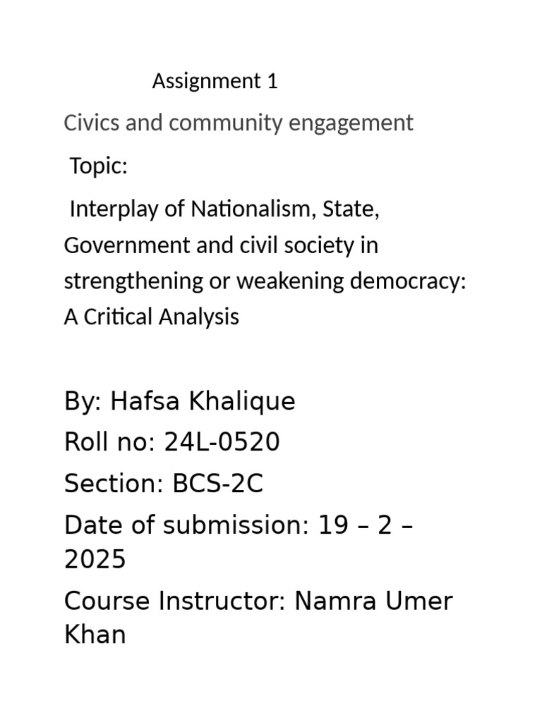 Assignment 1 Civics Hafsa Khalique Updated | PDF | Democracy ...