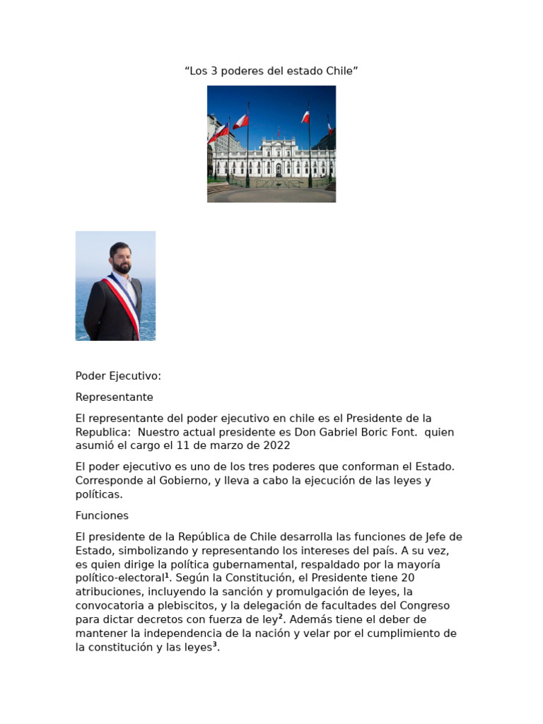 Poderes del Estado en Chile: Funciones y Representantes | PDF ...