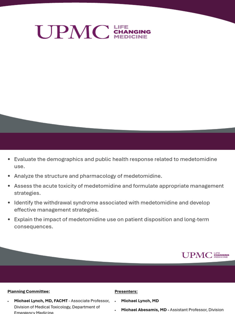 UPMC Medetomidine Webinar | PDF | Pharmacology | Medical Treatments