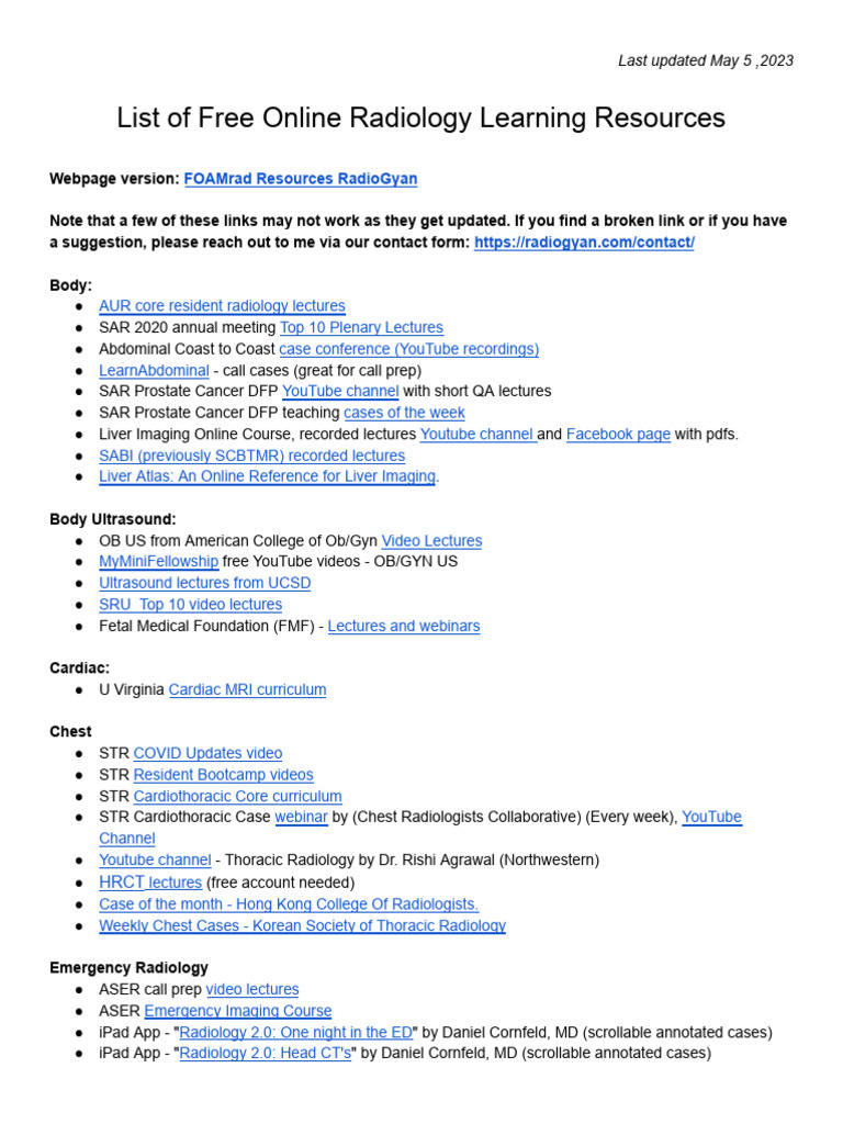 Free Online Radiology Learning Resources | PDF | Radiology | Medical ...