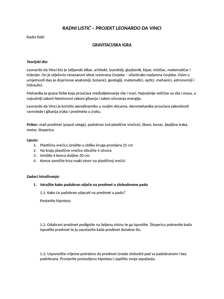 Radni Listic Mehanika | PDF