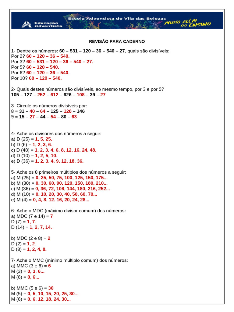 Revisão para Cadereno (MMC e MDC) | PDF