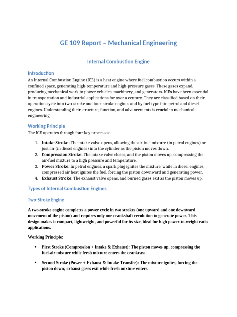 Internal Combustion Engine Report | PDF | Internal Combustion Engine | Diesel Engine