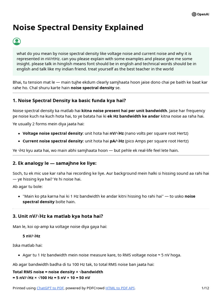 Noise Spectral Density Explained | PDF | Spectral Density | Bandwidth (Signal Processing)
