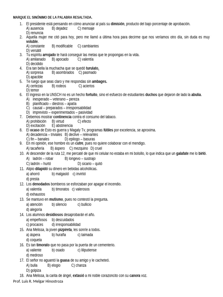 Práctica de Sinónimos 02 | PDF