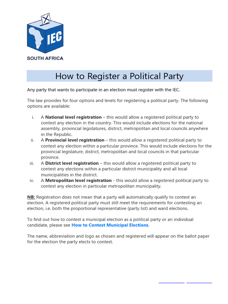 IEC How To Register A Party - 250109 - 095834 | PDF | Elections ...