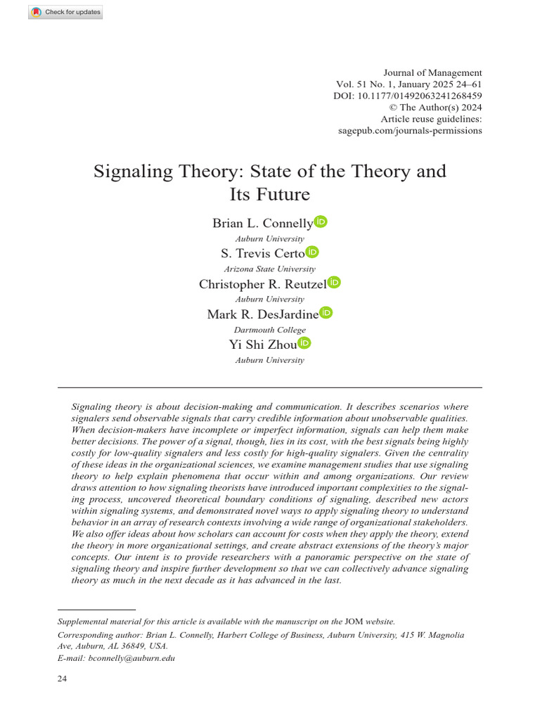 Signaling Theory: Current Insights and Future Directions | PDF | Theory ...