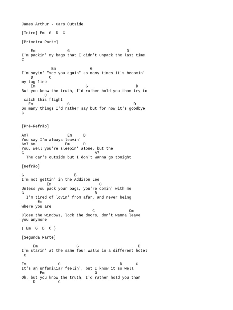 James Arthur - Cars Outside | PDF
