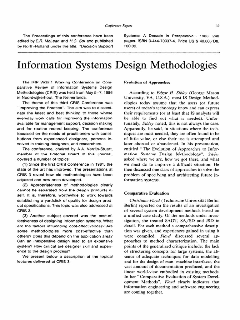 Information Systems Design Methodologies | PDF | Conceptual Model | System