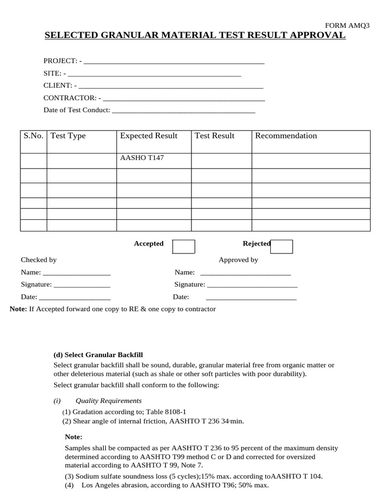 0 Selected Granular Backfill Test Result Approval | PDF | Materials ...