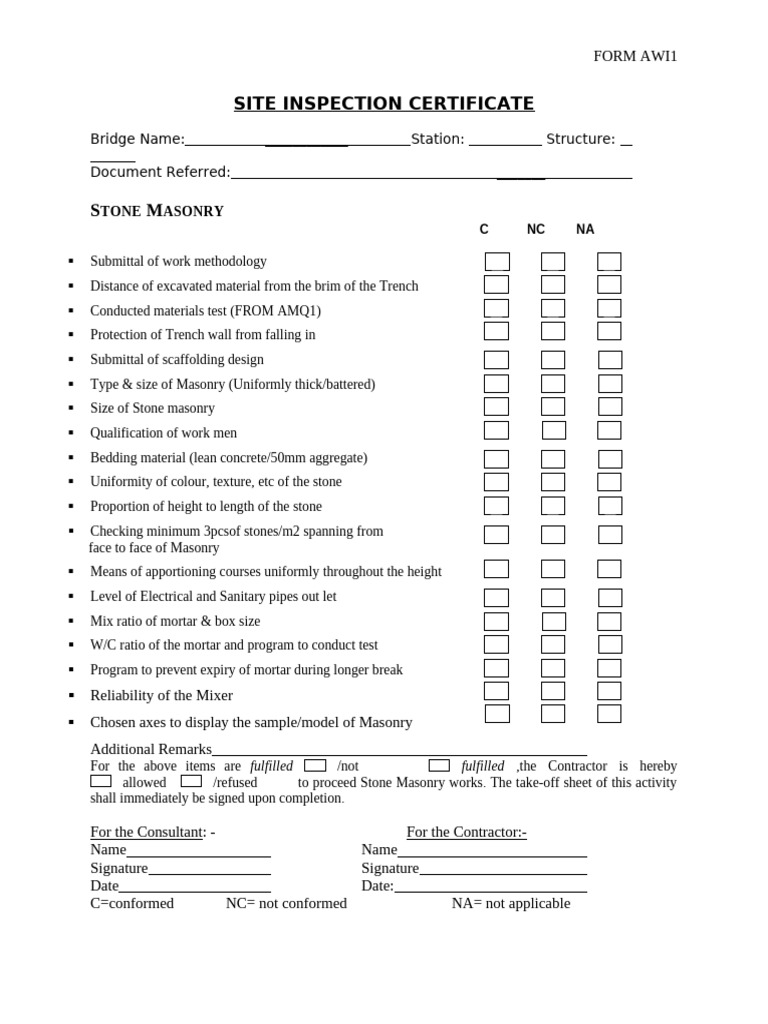 1 Inspection Masonary Work | PDF