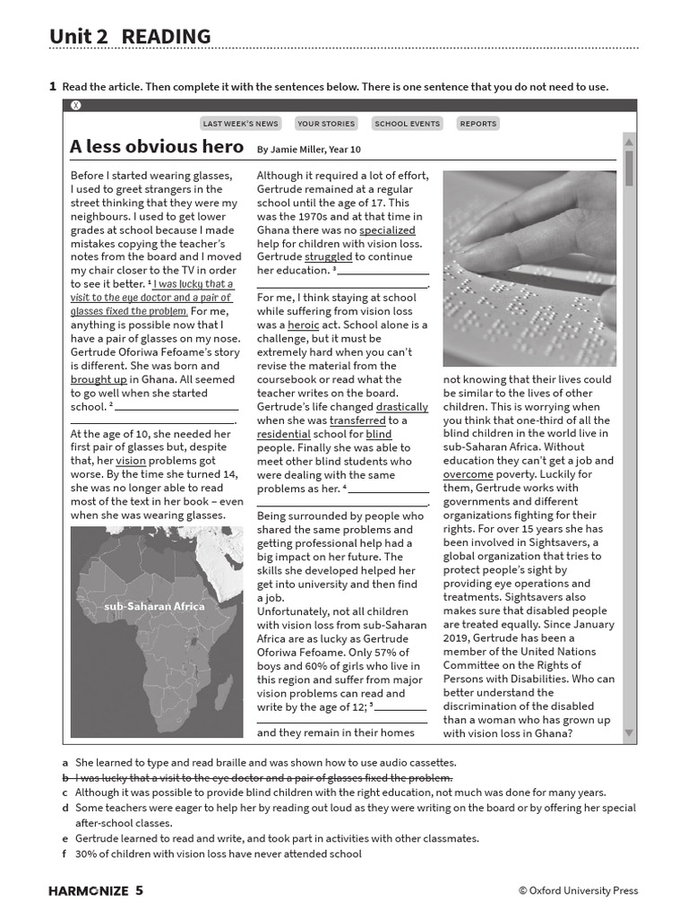 Harmonize 5 TRM Reading Unit 2 Worksheets | PDF | Glasses | Visual ...