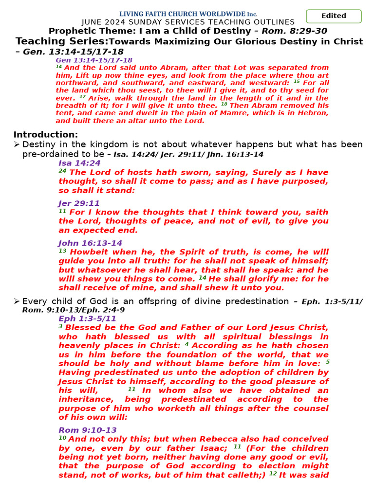 With SCRPTR APPROVED Sunday Teaching Outlines June 2024 | PDF | Born Again | Glory (Religion)