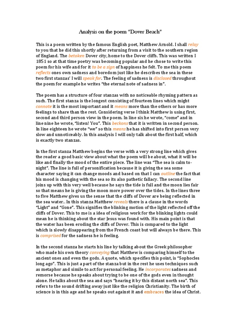 Analysis of "Dover Beach" by Arnold | PDF | Poetry