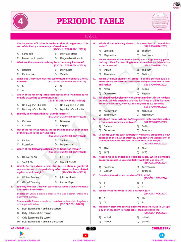 Periodic Table - Eng MCQ Little Boy | PDF