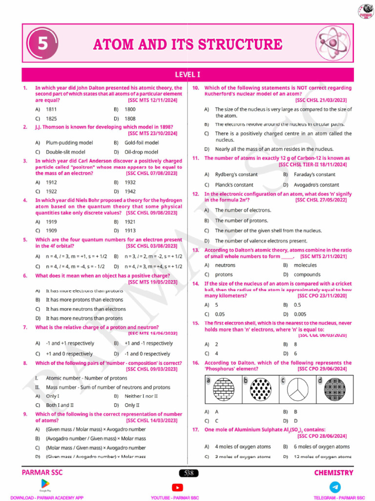 Atom and It's Structure - Eng MCQ - Little Boy | PDF