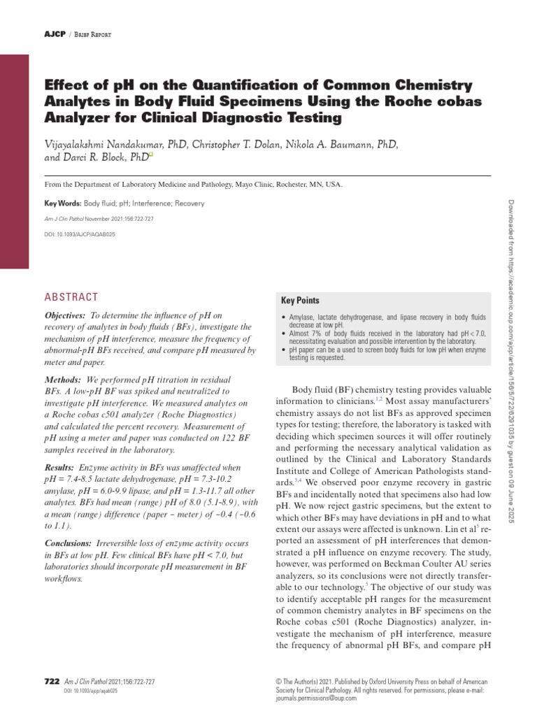 pH Impact on Body Fluid Analyte Testing | PDF | Medicine | Clinical ...