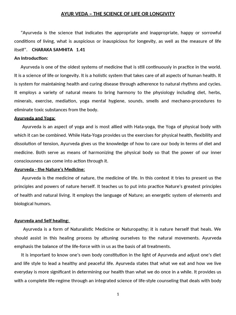01 - AYUR VEDA - An Introduction | PDF | Ayurveda | Taste