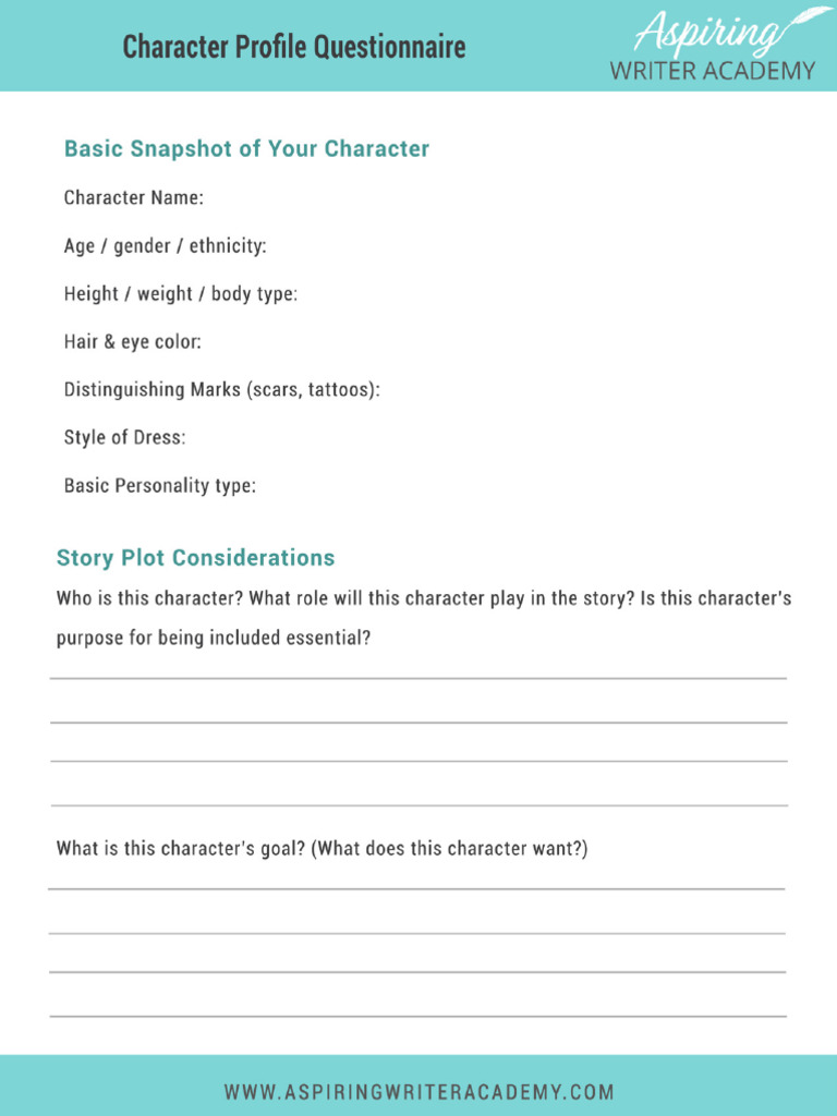 Writing A Novel Character Profile Questionnaire | PDF