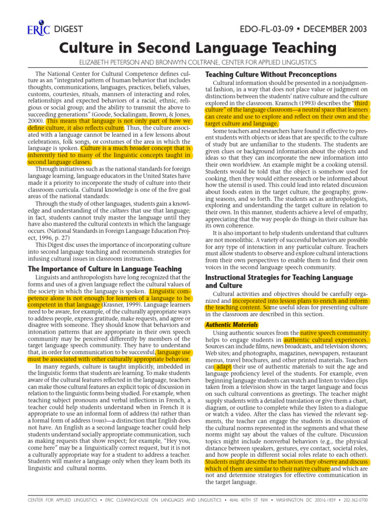 Culture's Role in Language Teaching | PDF | Second Language | Language ...