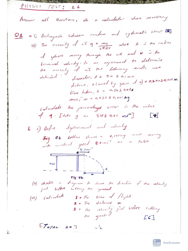 Physics Test 1 | PDF