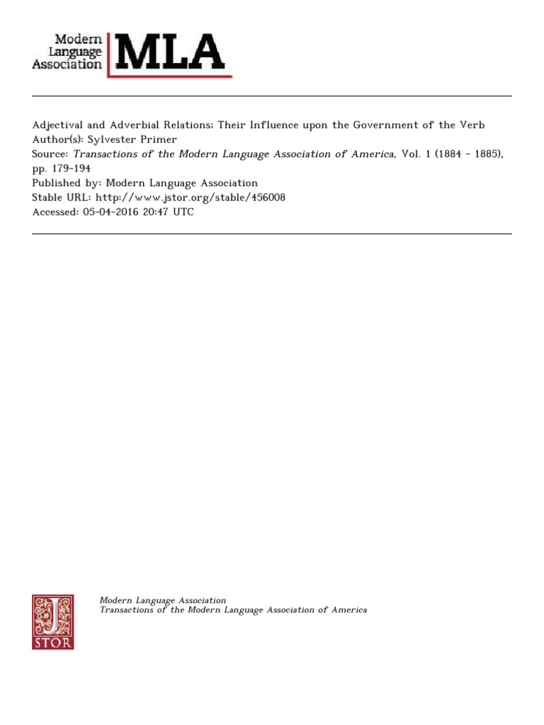 Adjectival and Adverbial Relations Their Influence Upon The Government ...