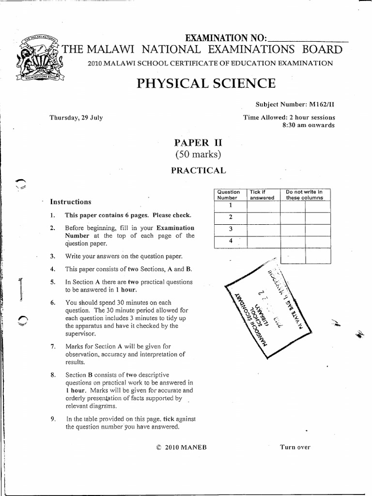 2010msce Physical SC Paper | PDF