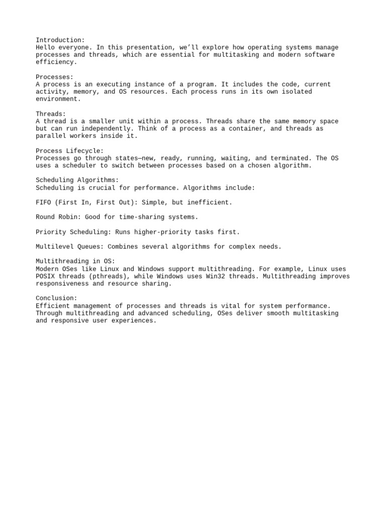 Process and Thread Management in Operating Systems | PDF