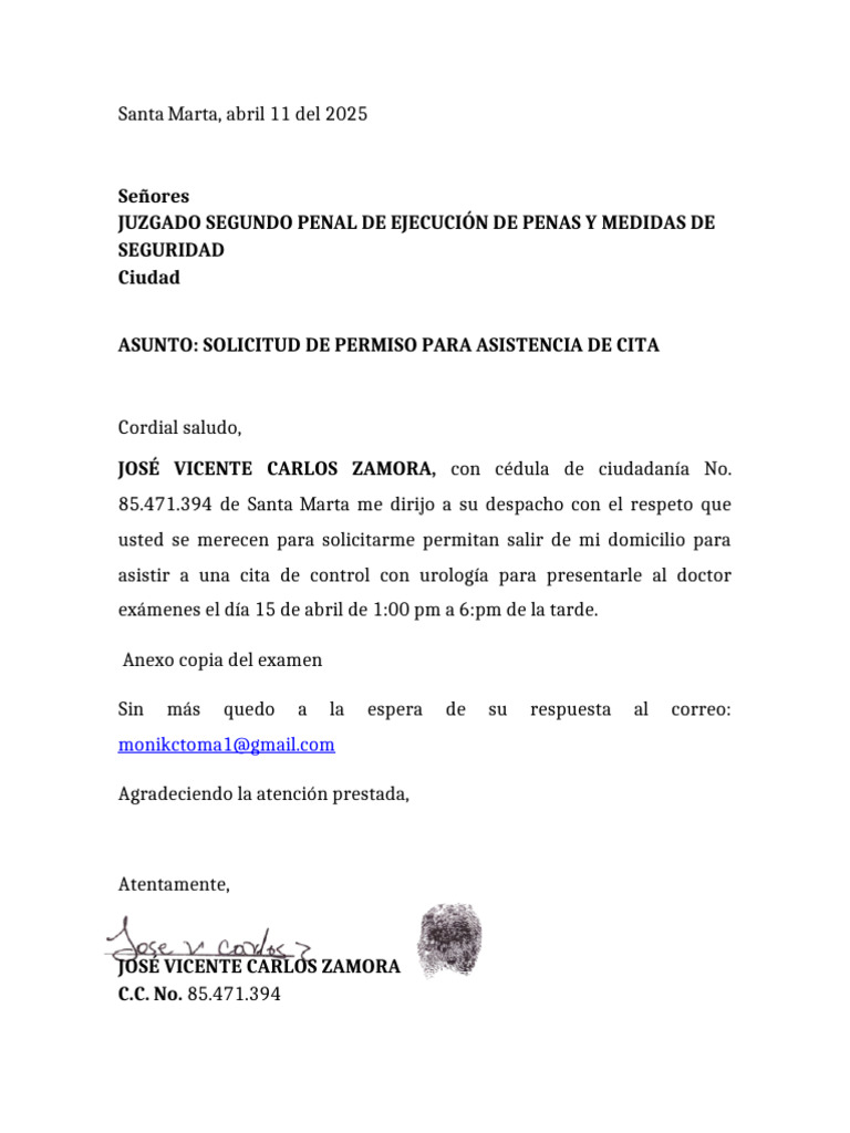 Solicitud De Permiso Para Citas Médicas Pdf