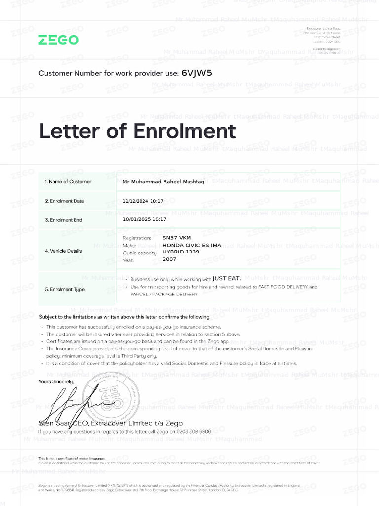 Letter of Enrolment | PDF