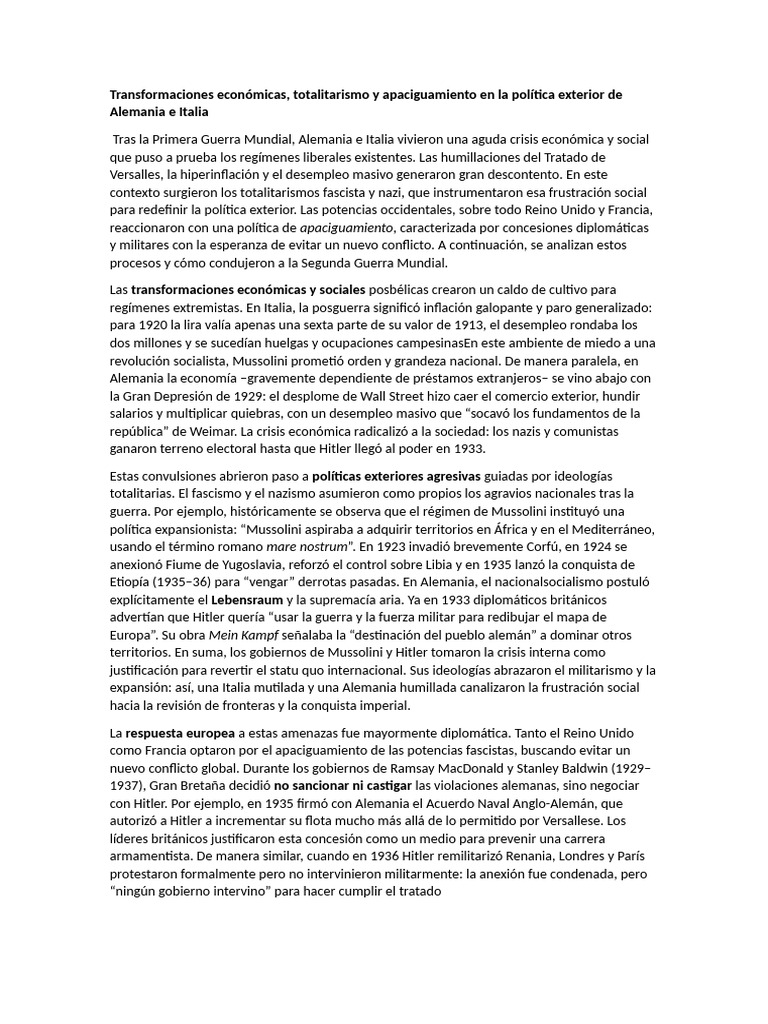 Totalitarismos y apaciguamiento en Europa | PDF | Adolf Hitler ...