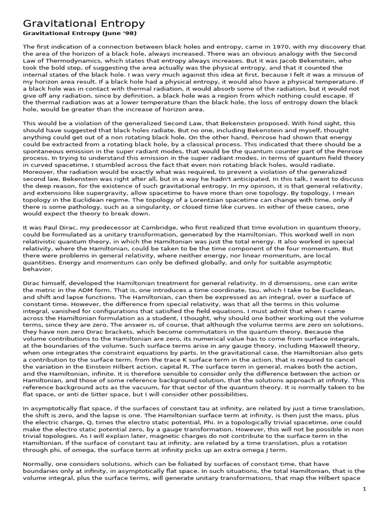 Understanding Gravitational Entropy | PDF | General Relativity | Black Hole