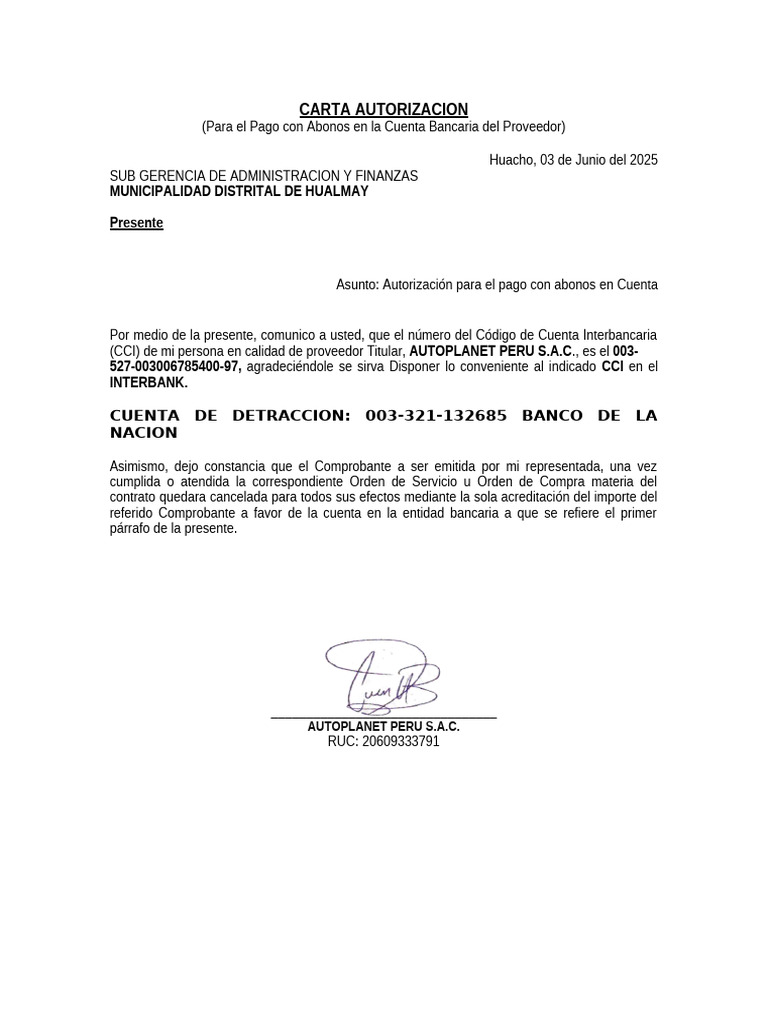 Formato Carta Autorizacion Cci | PDF