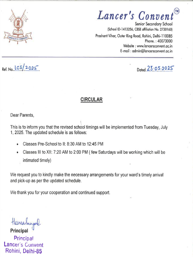 Circular School Timings | PDF