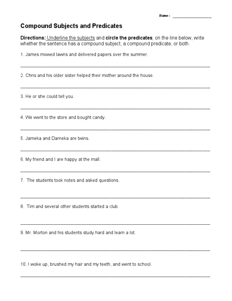 Compound Subjects and Predicates | PDF