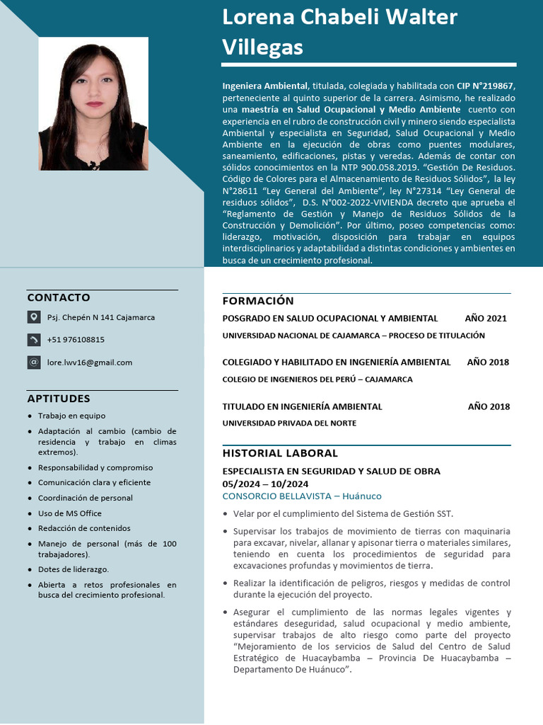 Cv Documentado_lorena Walter Villegas | PDF | Seguridad y salud ...