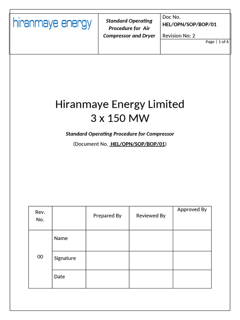Air Compressor SOP for HMEL | PDF | Valve | Mechanical Engineering