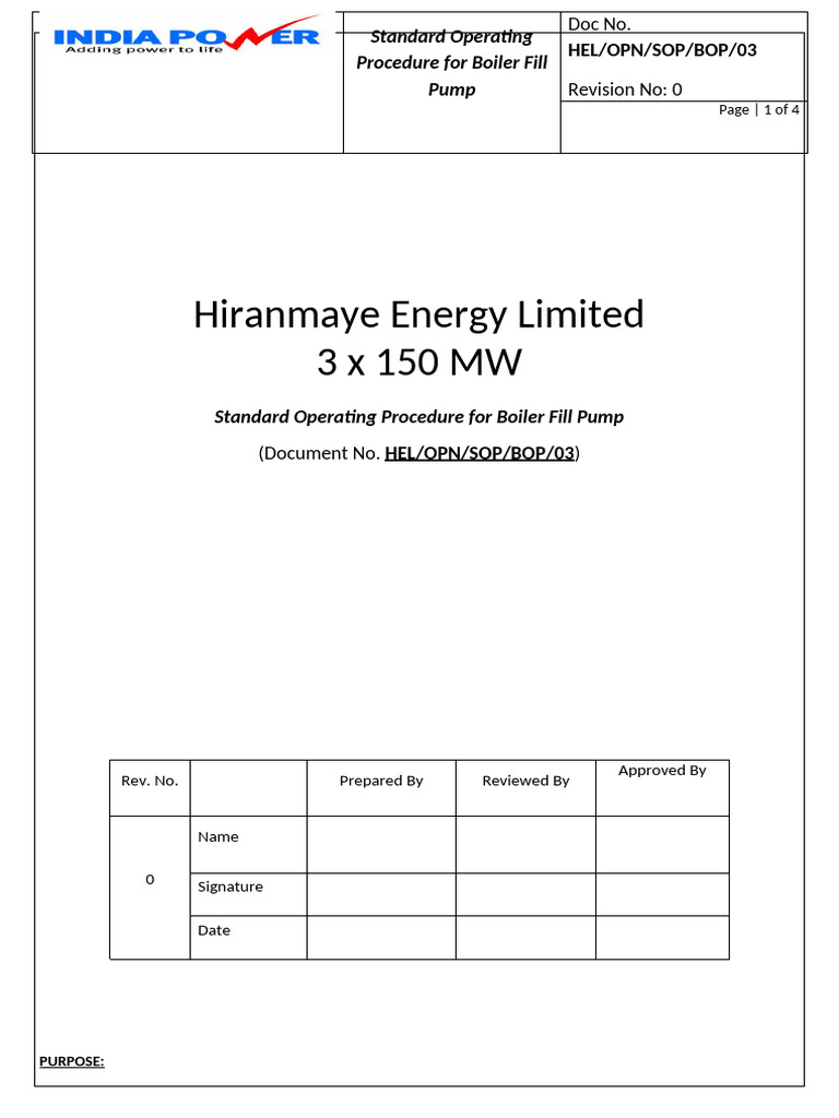 SOP of Boiler Fill Pump | PDF | Pump | Valve