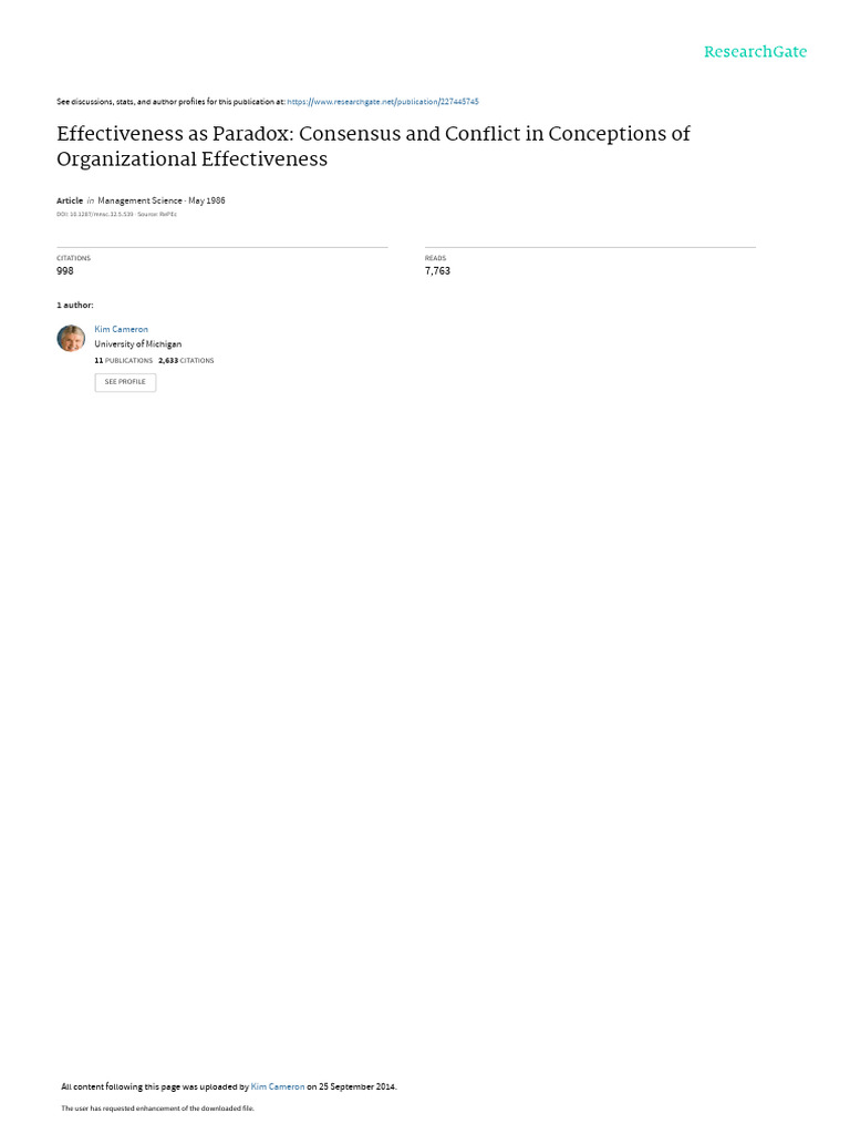 Organizational Effectiveness Paradox Explained | PDF | Evaluation | Thought