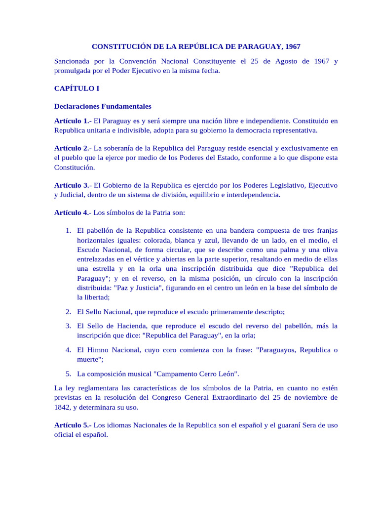 1967 Constitución de La República de Paraguay | PDF | Estado (política ...