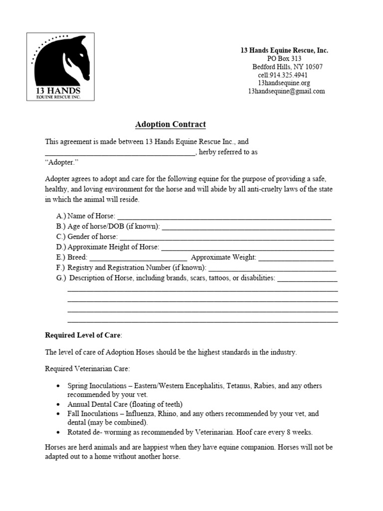13 Hands Adoption Contract | PDF | Horses